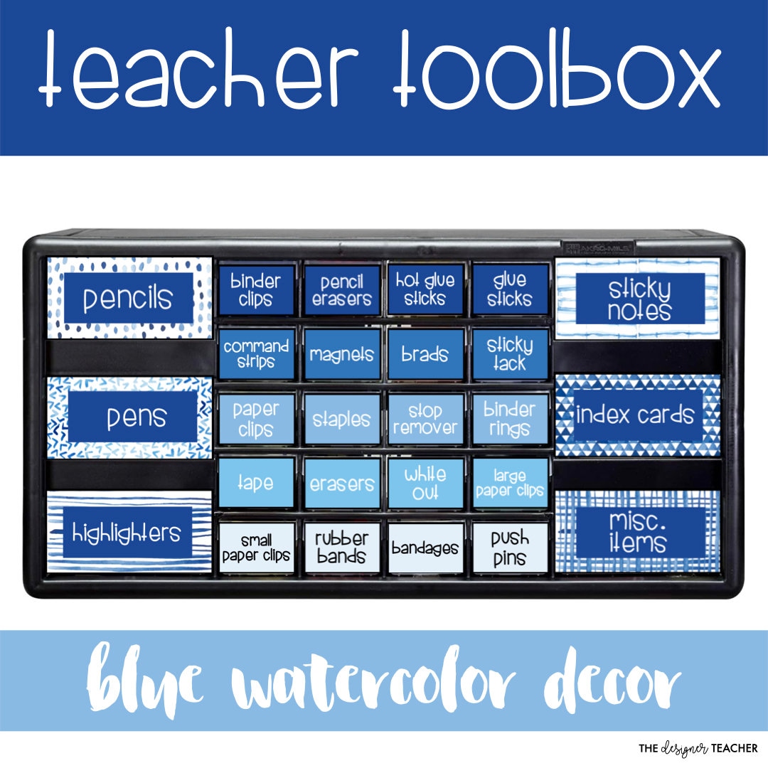 Editable Teacher Toolbox Labels With Blue Watercolor Theme | Classroom ...