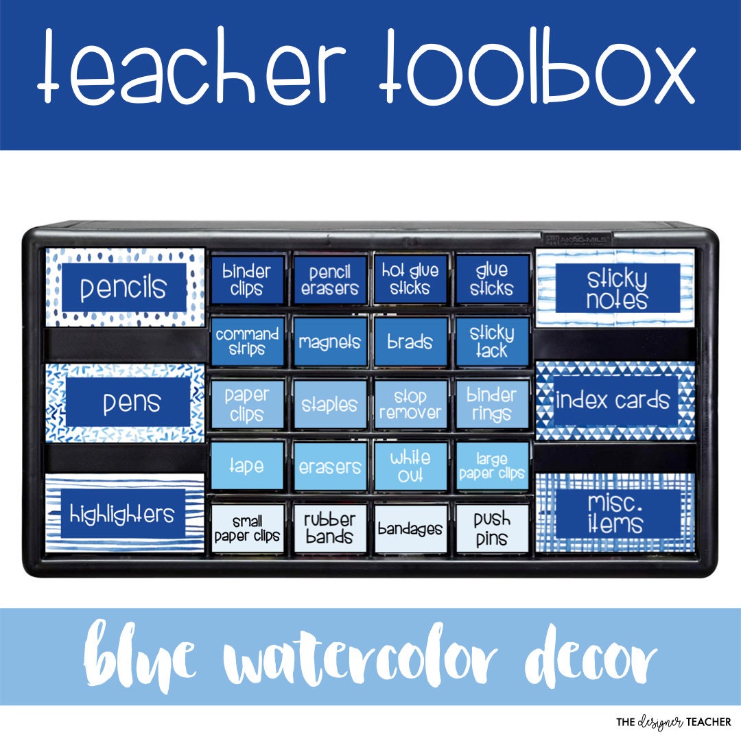 Editable Teacher Toolbox Labels With Blue Watercolor Theme | Classroom ...
