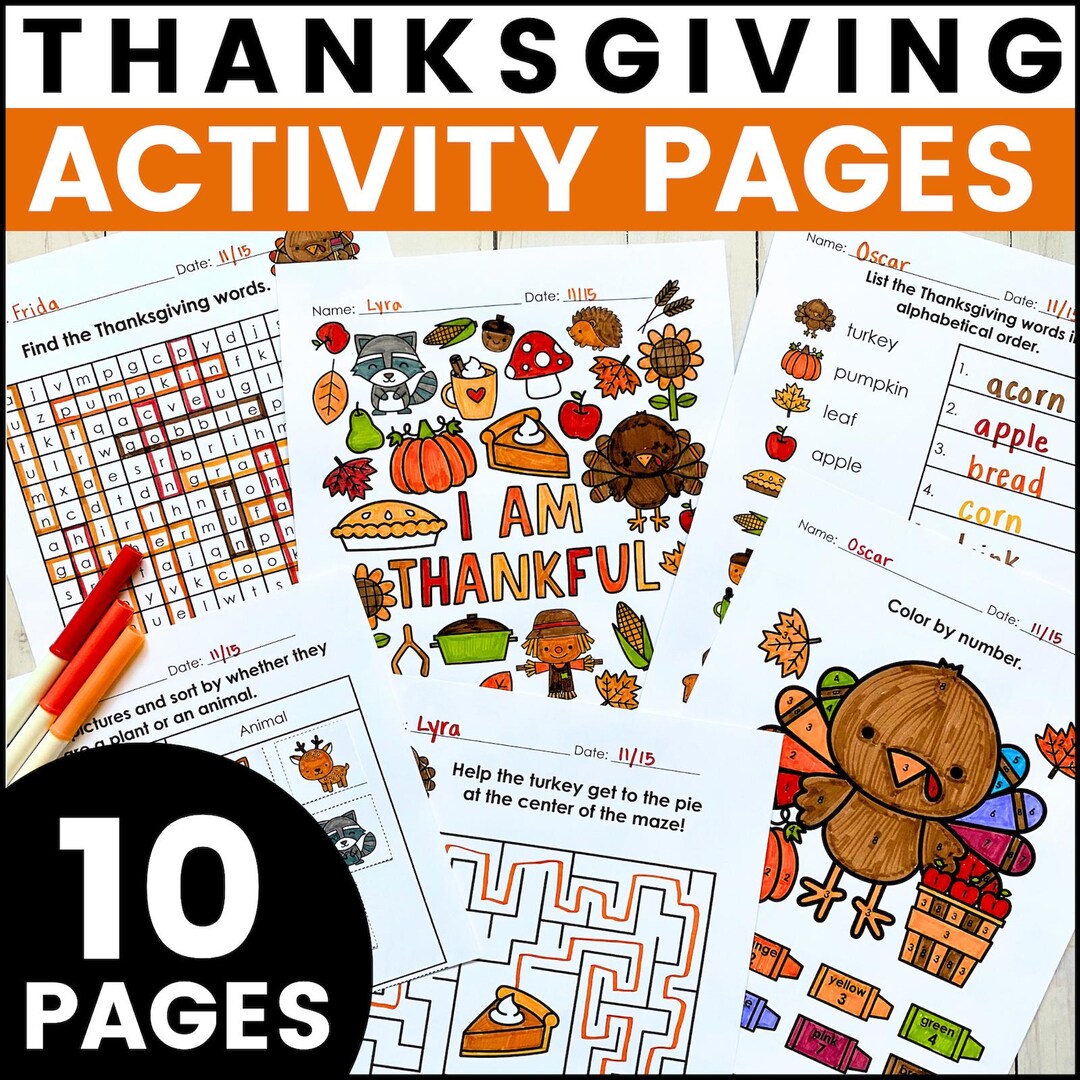 Kids Thanksgiving November Fall Activity Printables & Coloring Pages ...