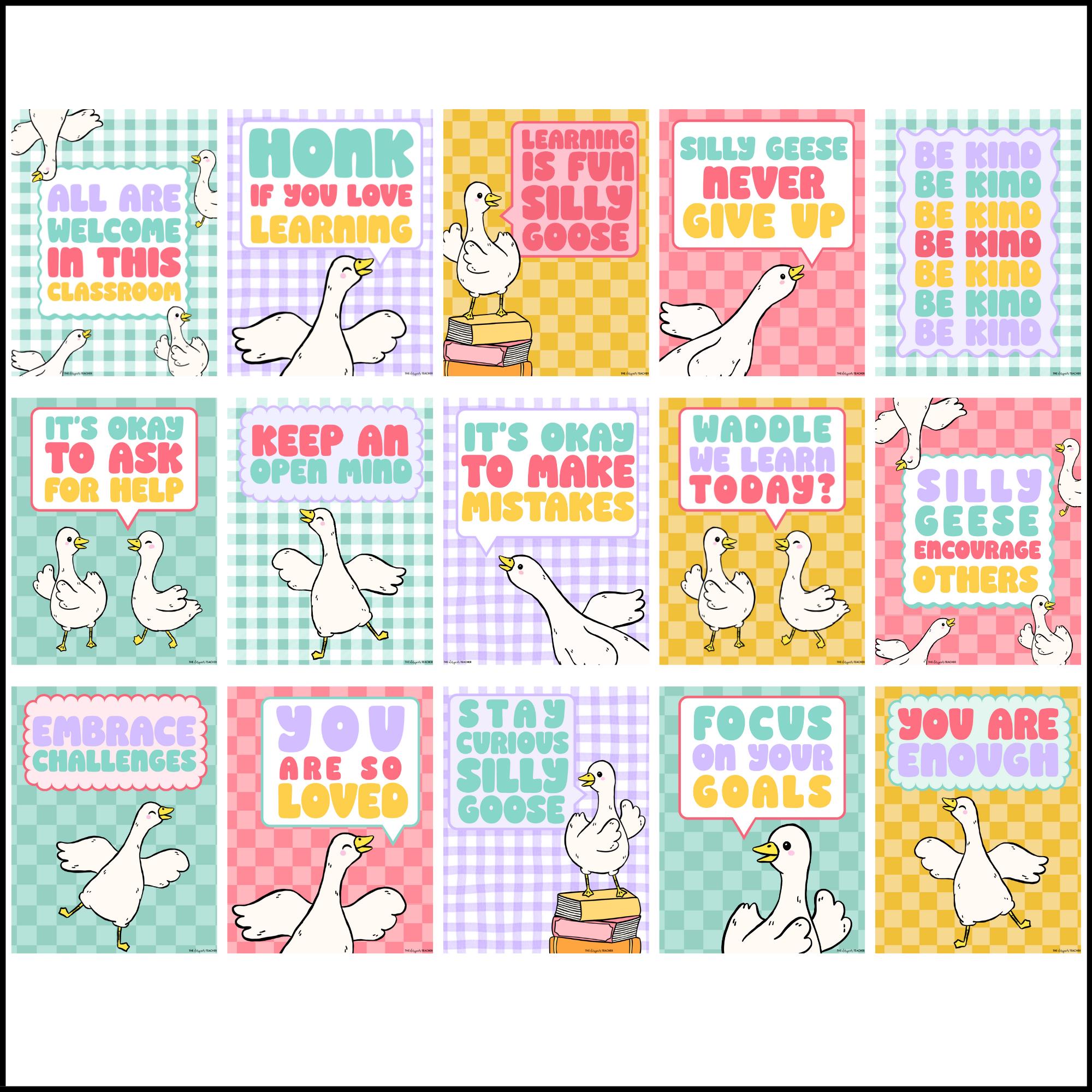 Editable Classroom Silly Goose Posters Bulletin Board | Cute Checkered ...