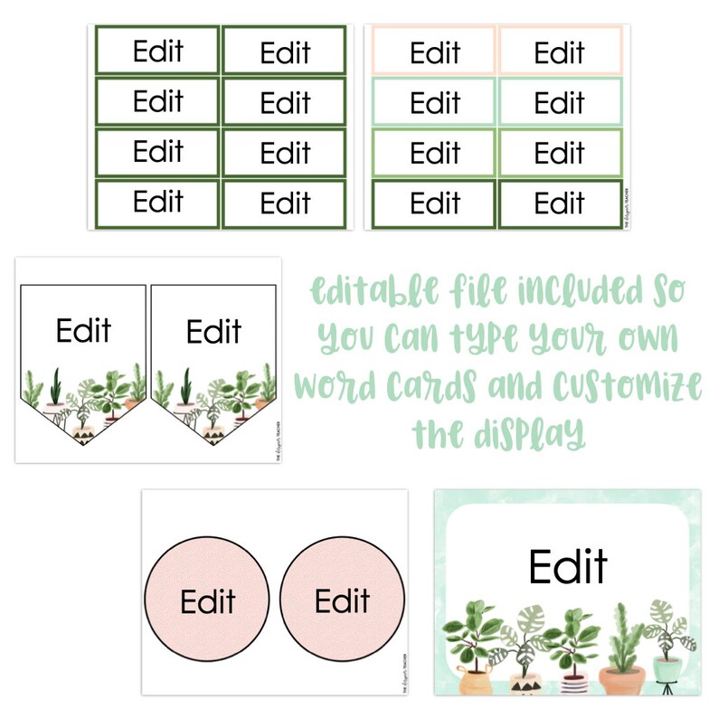 Plant Theme Classroom Word Wall Botanical Decor | Editable Cute Pastel ...