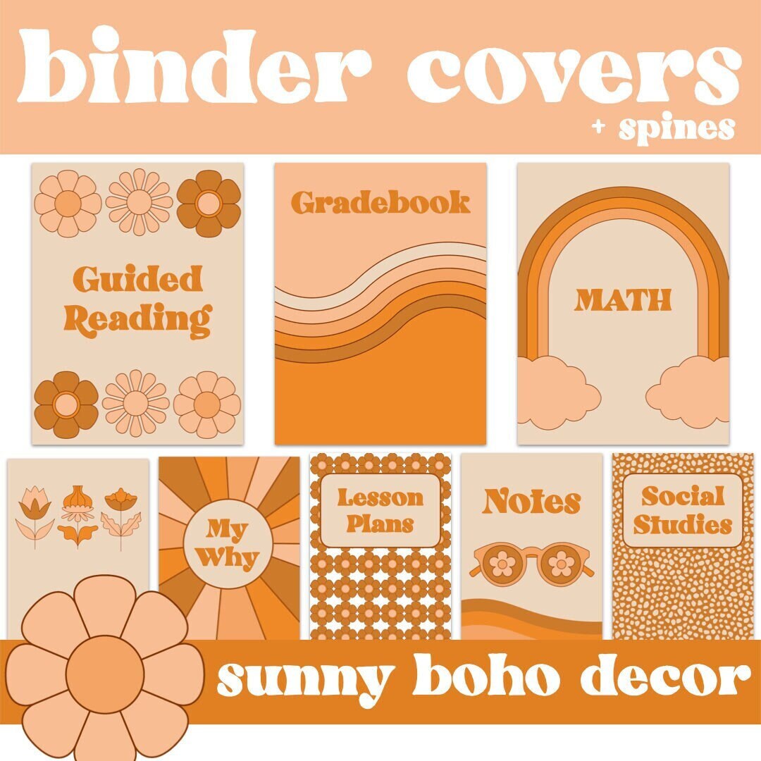 Editable Sunny Boho Retro Binder Covers & Spines Templates - Etsy
