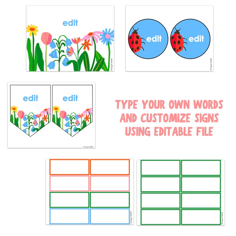 Editable Word Wall Display Bright Garden Theme Floral Classroom Decor ...