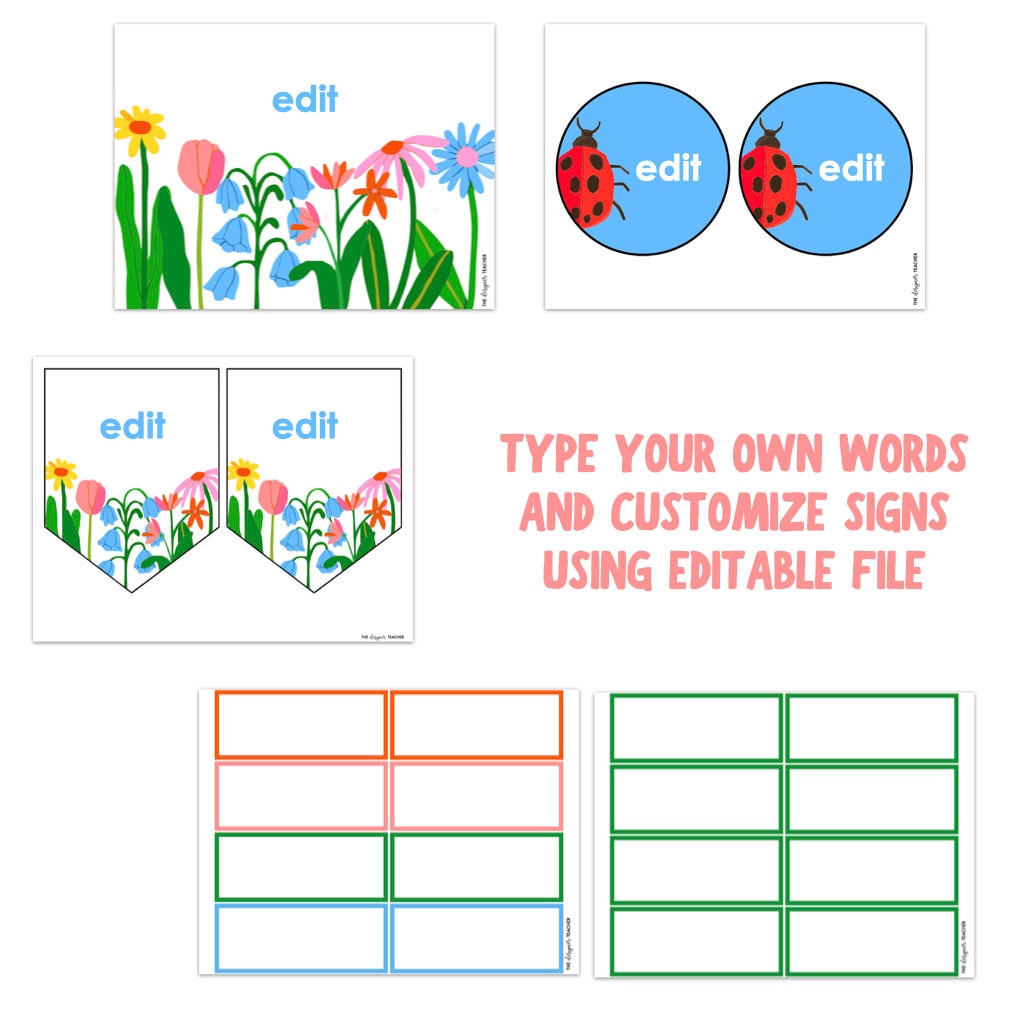 Editable Word Wall Display Bright Garden Theme Floral Classroom Decor ...
