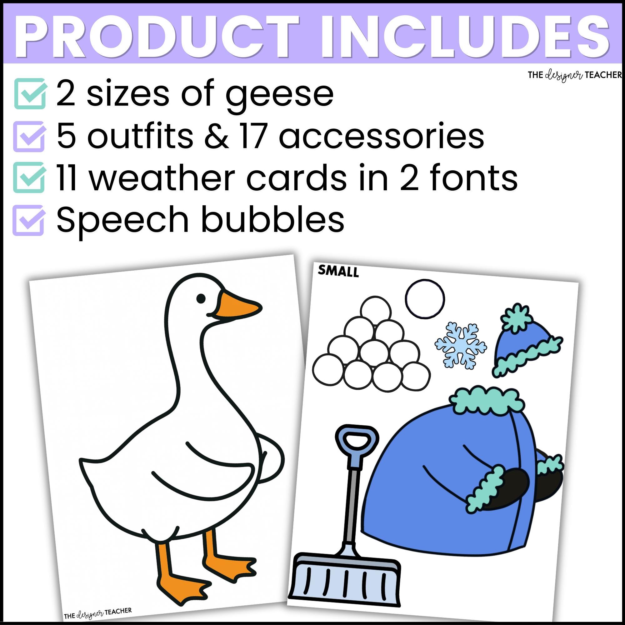 Printable Classroom Weather Goose: Silly Porch Class Dress up Pet ...