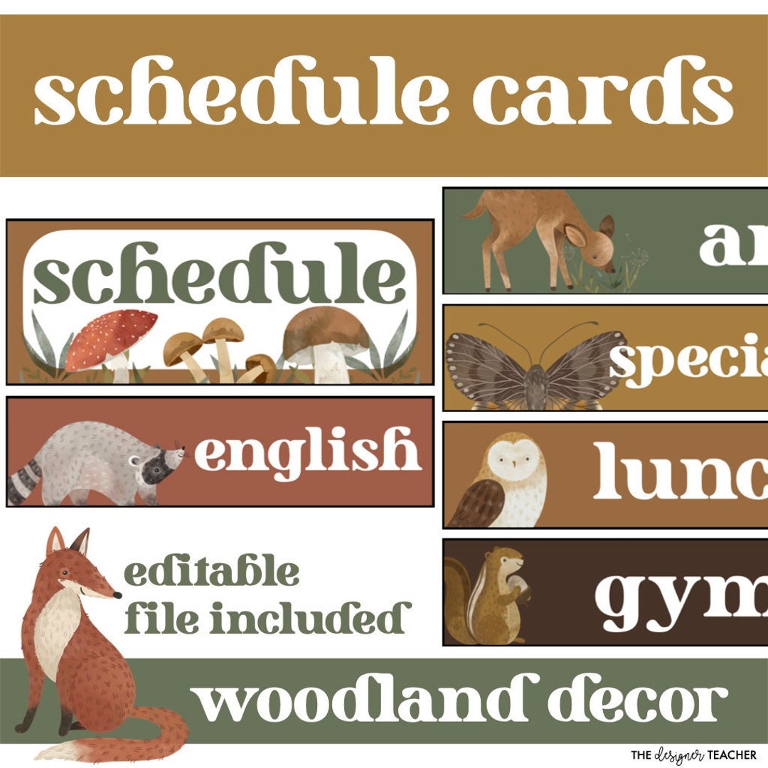 Editable Schedule Cards With Boho Watercolor Woodland Theme - Etsy