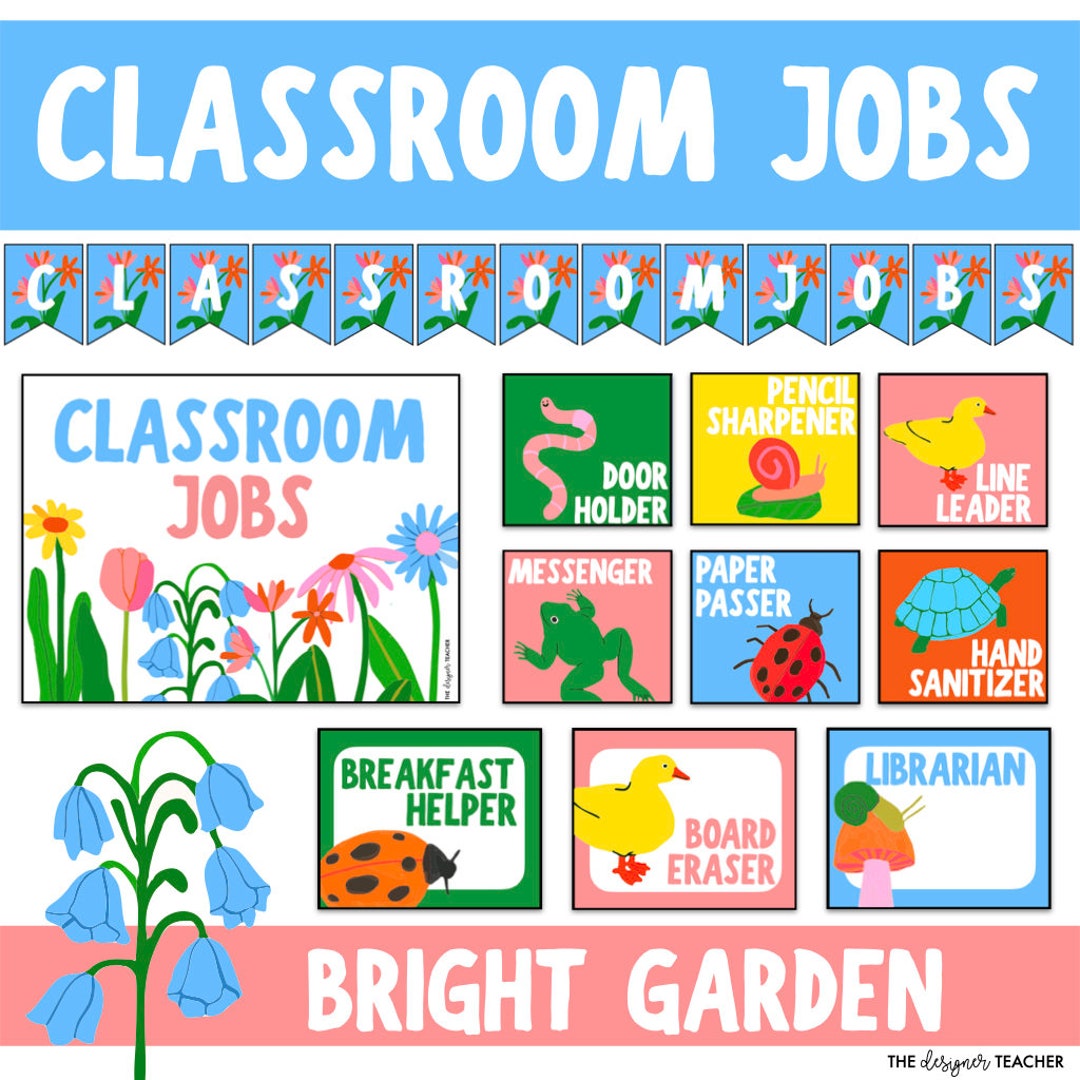 Editable Classroom Jobs Chart and Bulletin Board Display Bright Garden ...
