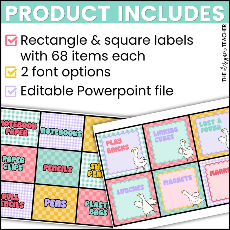Editable Classroom Silly Goose Supply Teacher Organization Labels ...