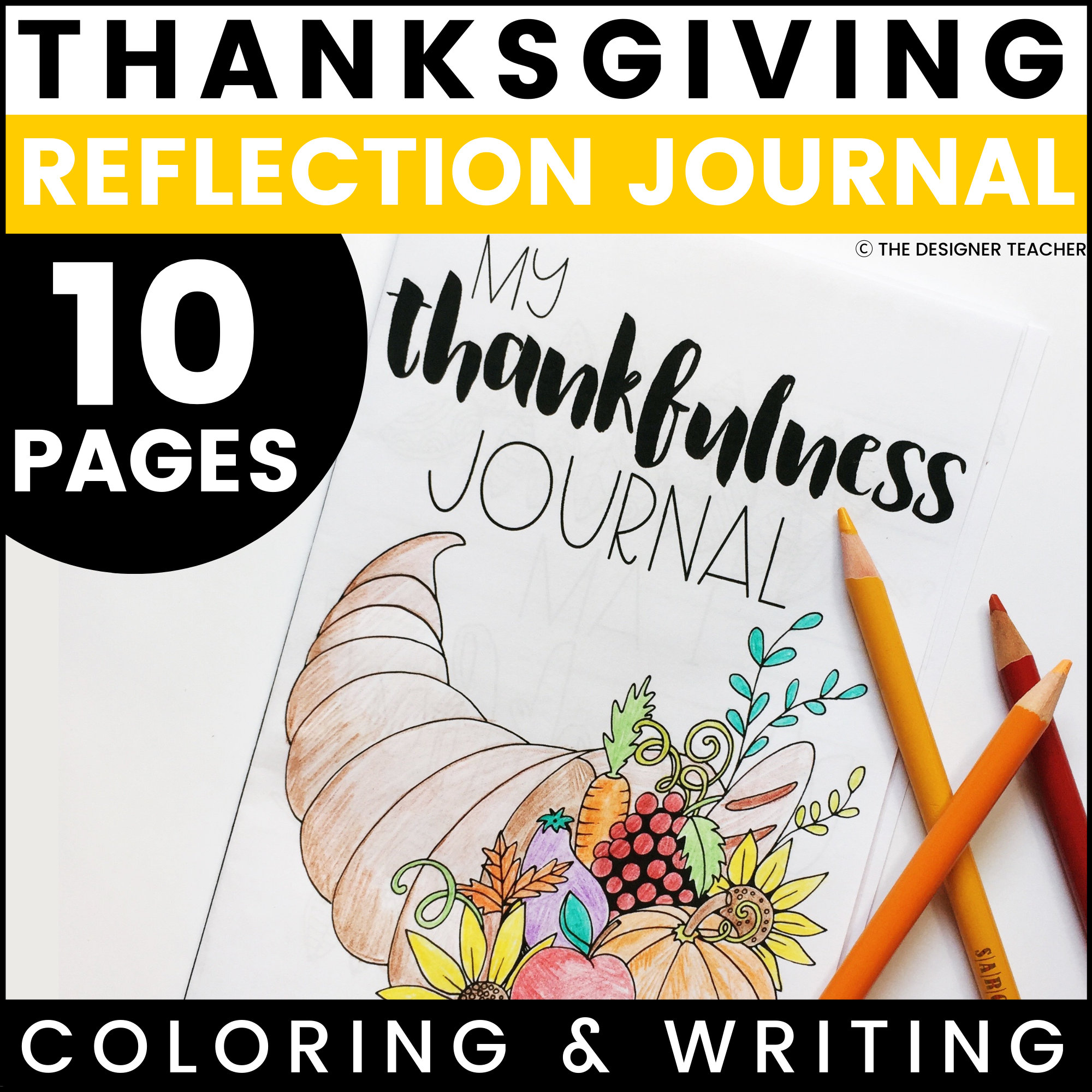 Thankfulness Coloring and Writing Reflection Journal Thanksgiving ...