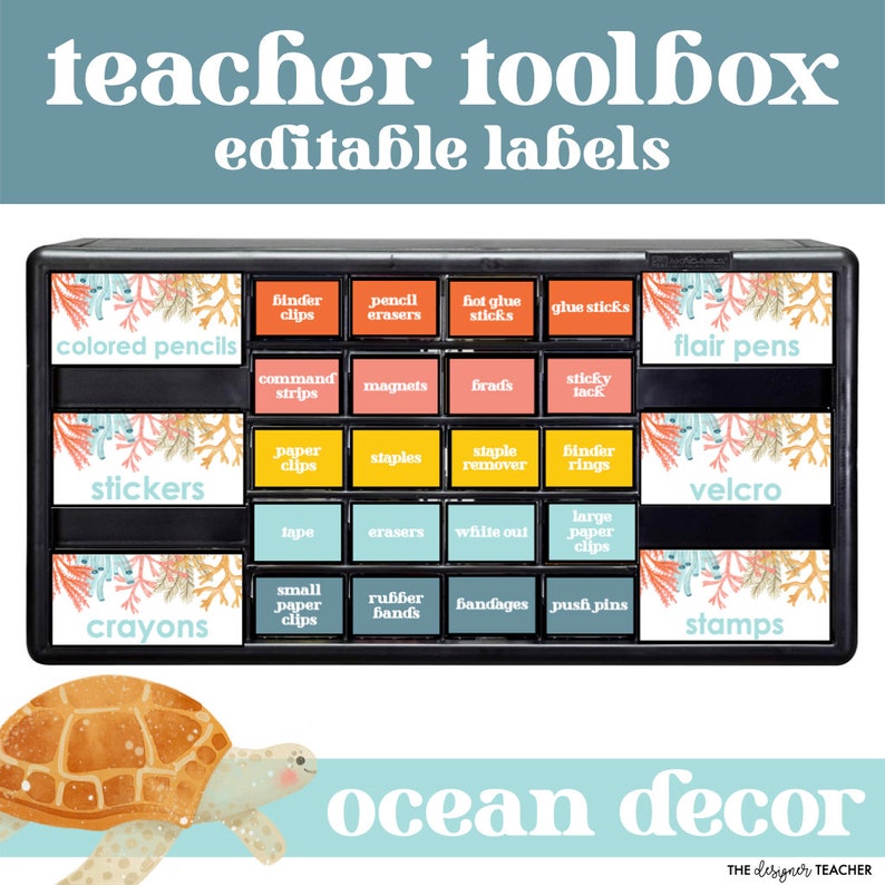 Editable Teacher Toolbox Labels With Ocean Theme Under the Sea - Etsy