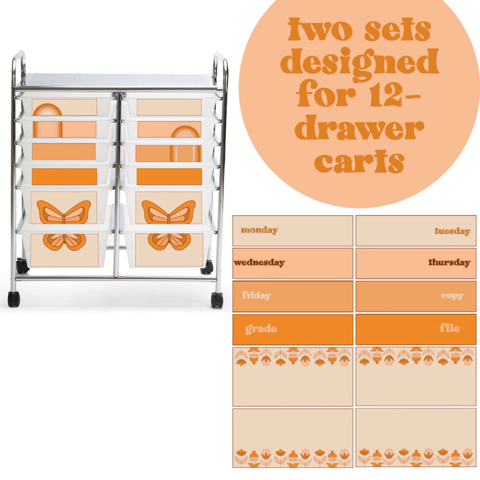 Editable Classroom Rolling Cart Labels and Organizers | Sunny Boho ...