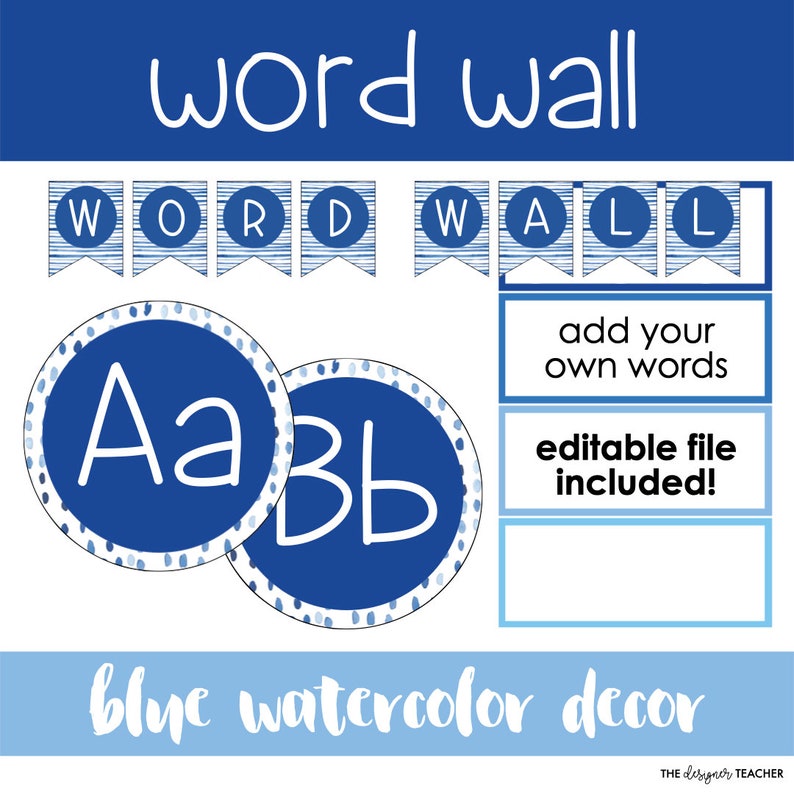 Editable Word Wall Display With Blue Watercolor Theme | Classroom ...