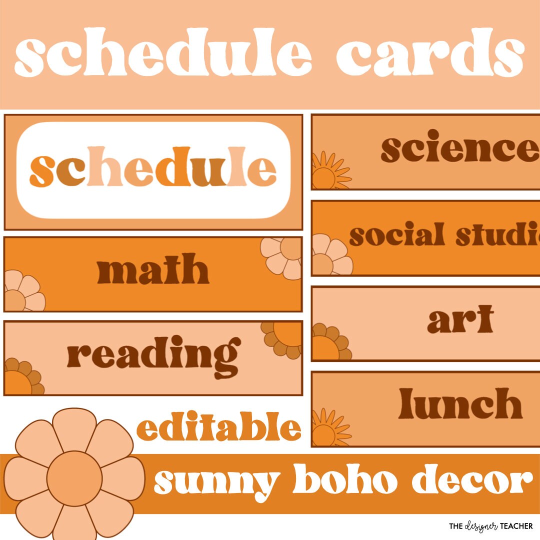 Editable Sunny Boho Retro Theme Classroom Schedule Cards - Etsy