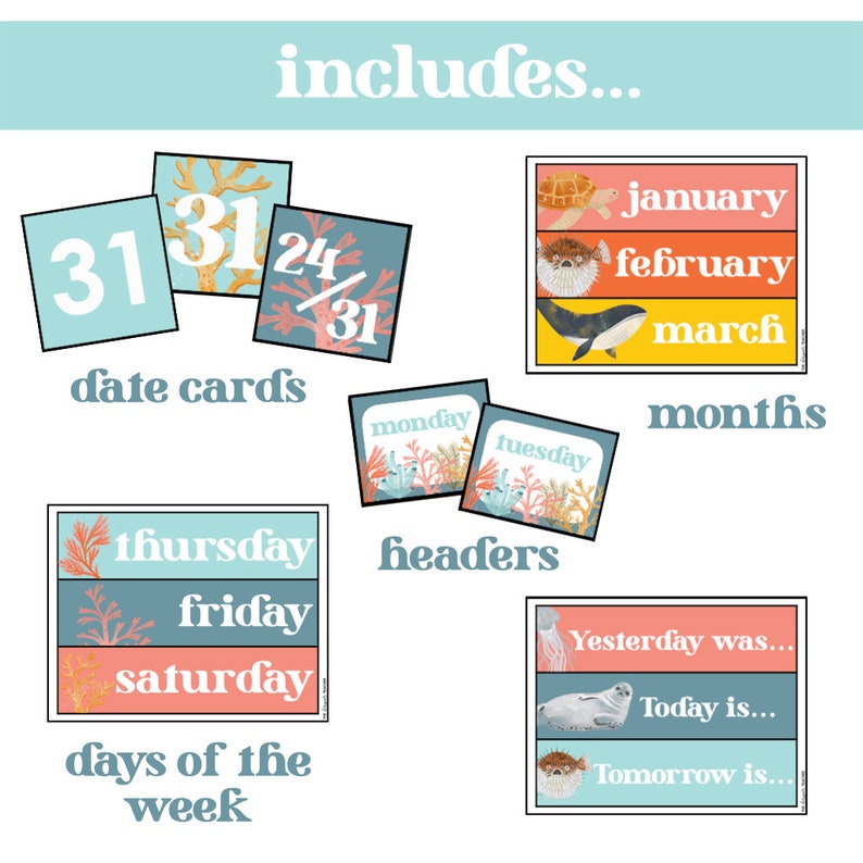 Editable Classroom Calendar Kit With Ocean Theme Under the Sea - Etsy
