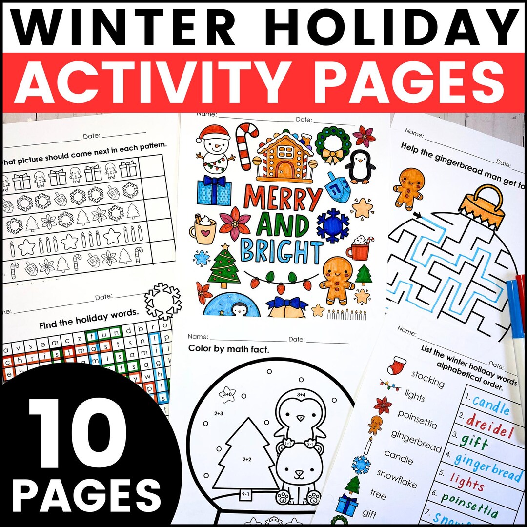 Kids Holiday Christmas Winter Activity Pages Printables & Coloring ...
