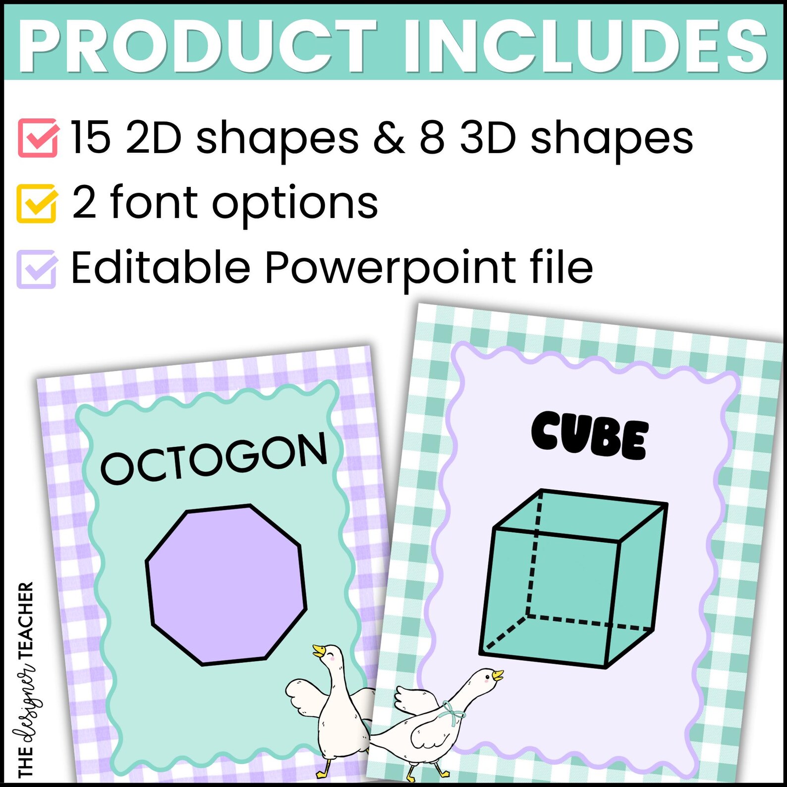 Silly Goose Classroom 2D 3D Printable Shapes Posters | Gingham ...