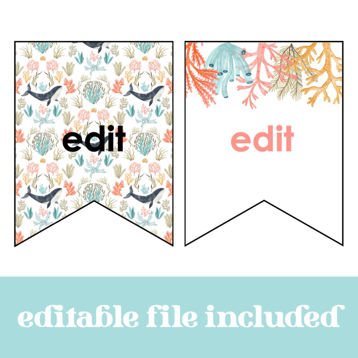 Editable Letter Banner Pennants With Ocean Theme Under the Sea - Etsy