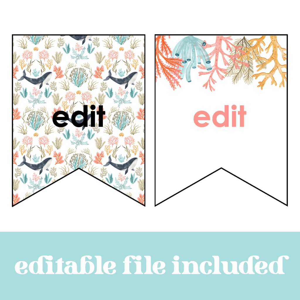 Editable Letter Banner Pennants With Ocean Theme Under the Sea - Etsy