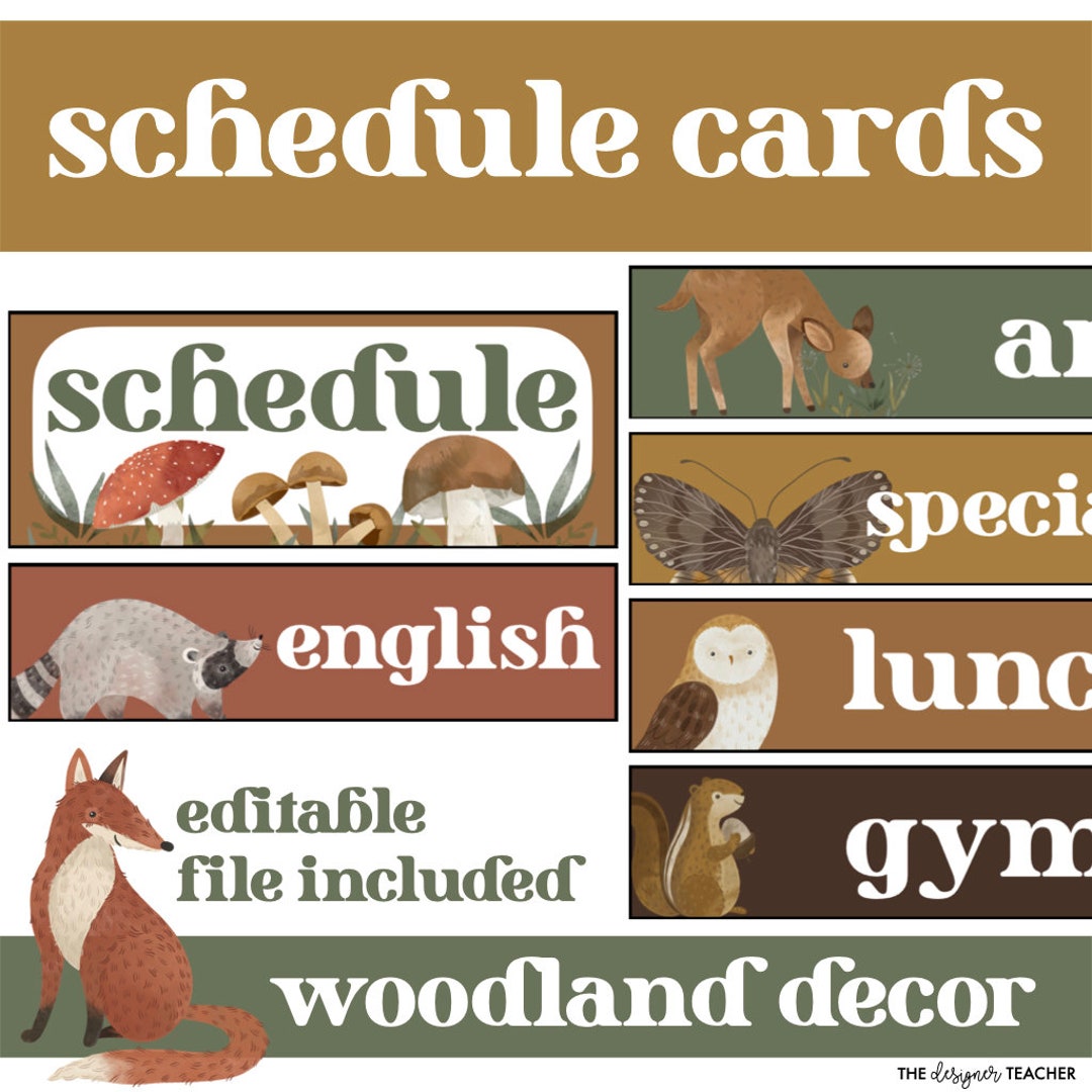 Editable Schedule Cards With Boho Watercolor Woodland Theme - Etsy
