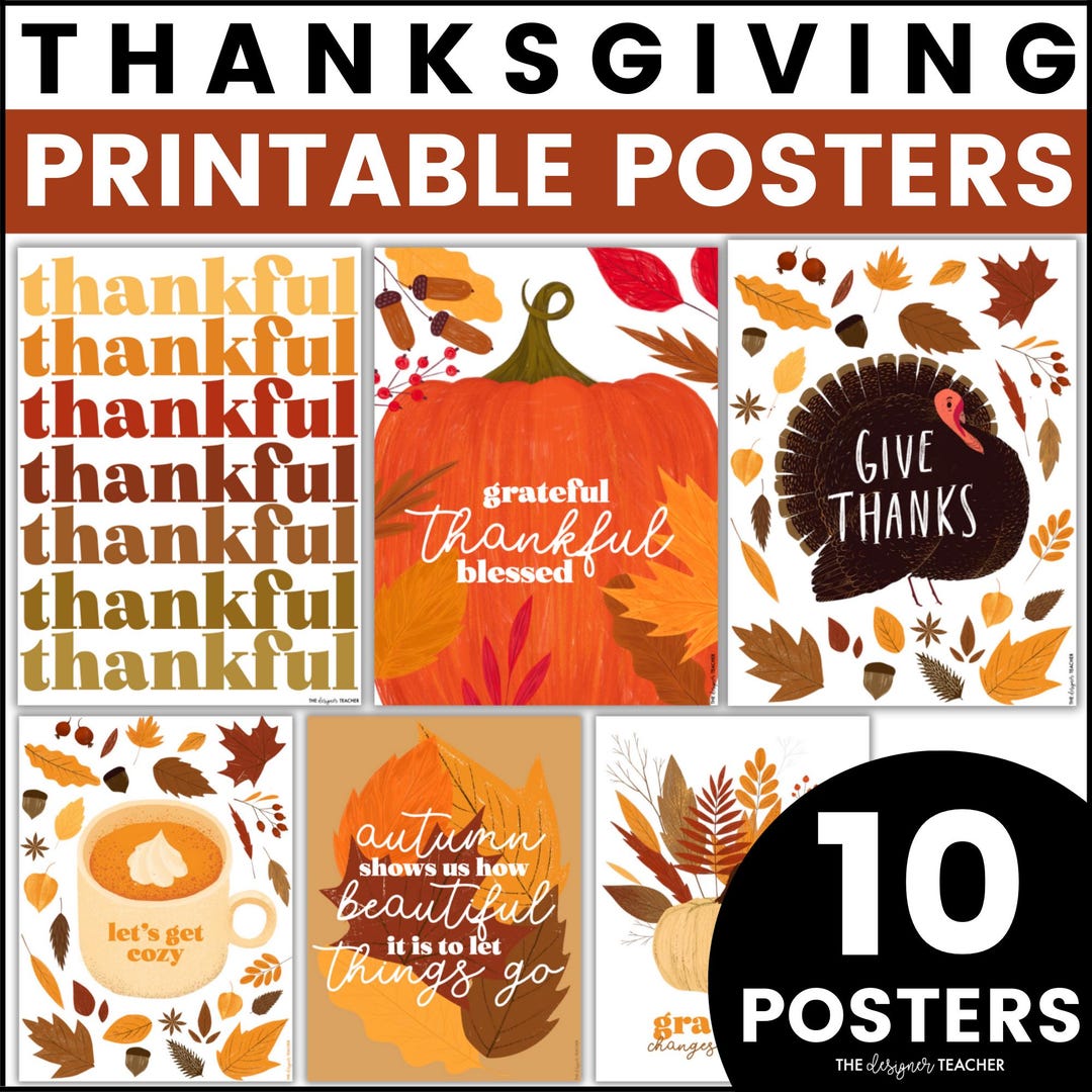 Thanksgiving Printable Posters Signs Art Prints, Fall Autumn Gratitude ...