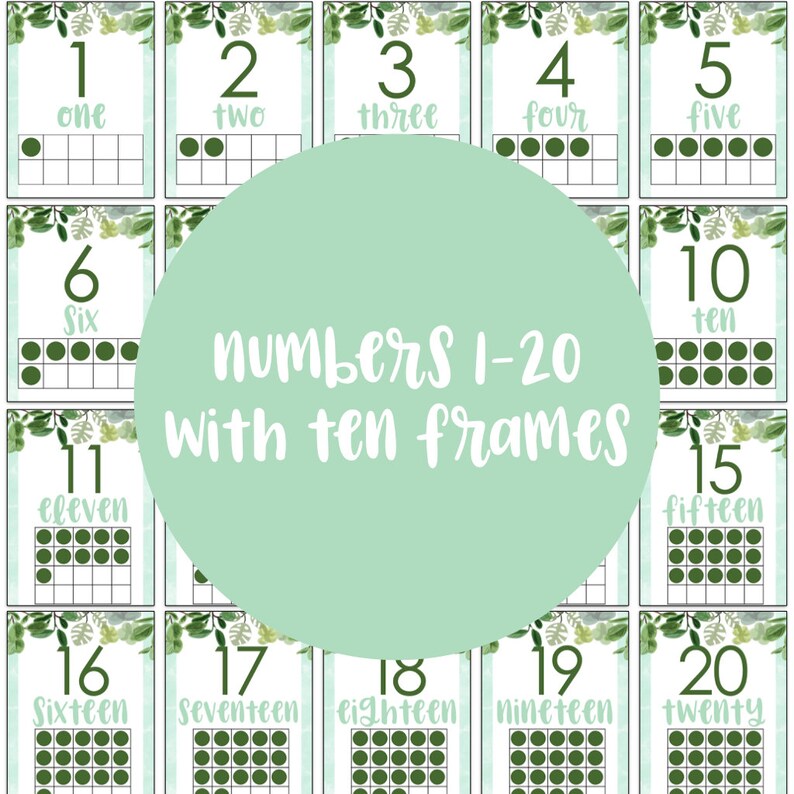 Plant Pastel Boho Theme Decor Classroom Number Posters 1–20 | 10 Frame ...