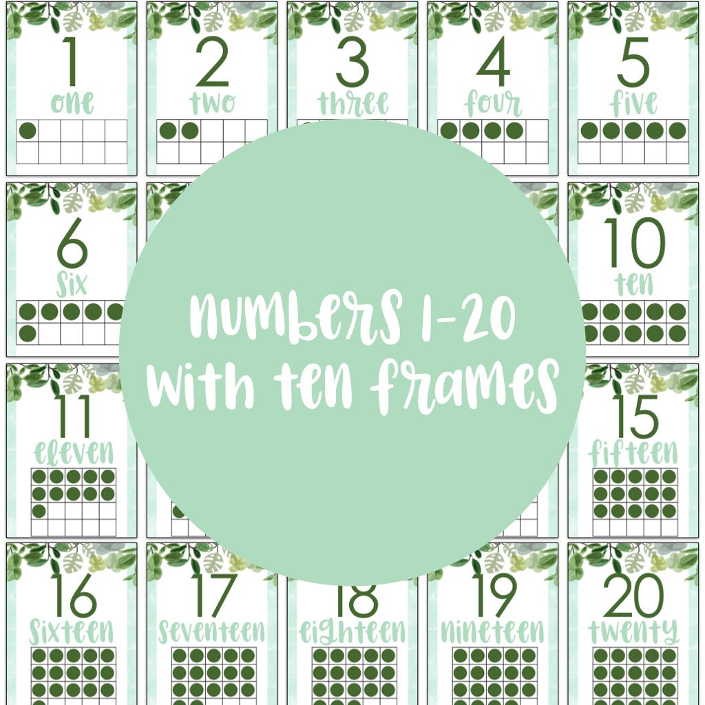 Plant Pastel Boho Theme Decor Classroom Number Posters 1–20 | 10 Frame ...