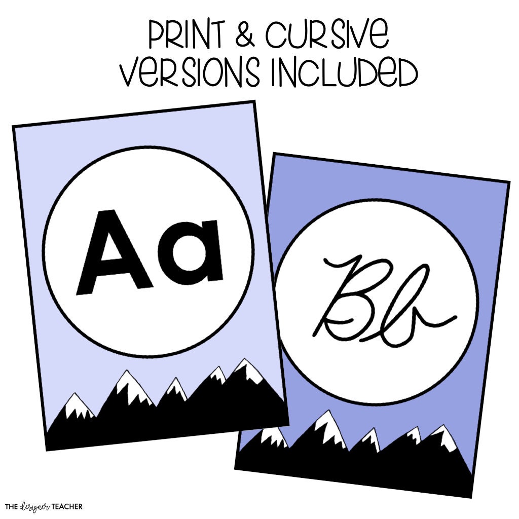 Alphabet Posters: Print, Cursive & Picture Cues Mountain Theme - Etsy