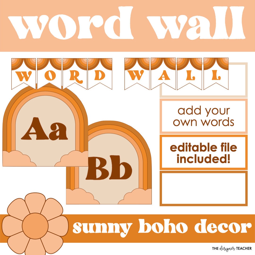 Editable Sunny Boho Retro Theme Classroom Word Wall Display - Etsy ...