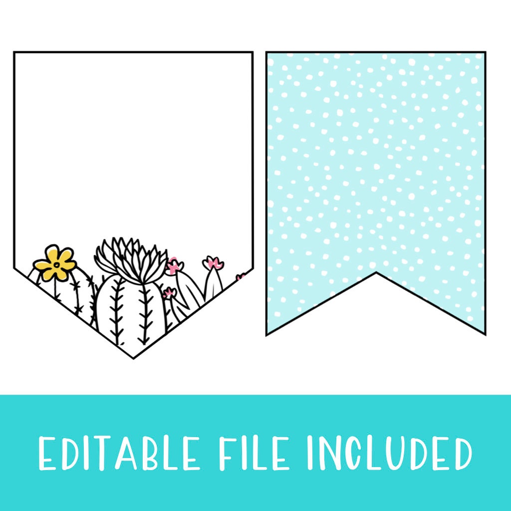 Editable Letter Banner Pennants With Bright Plant Cactus Theme ...