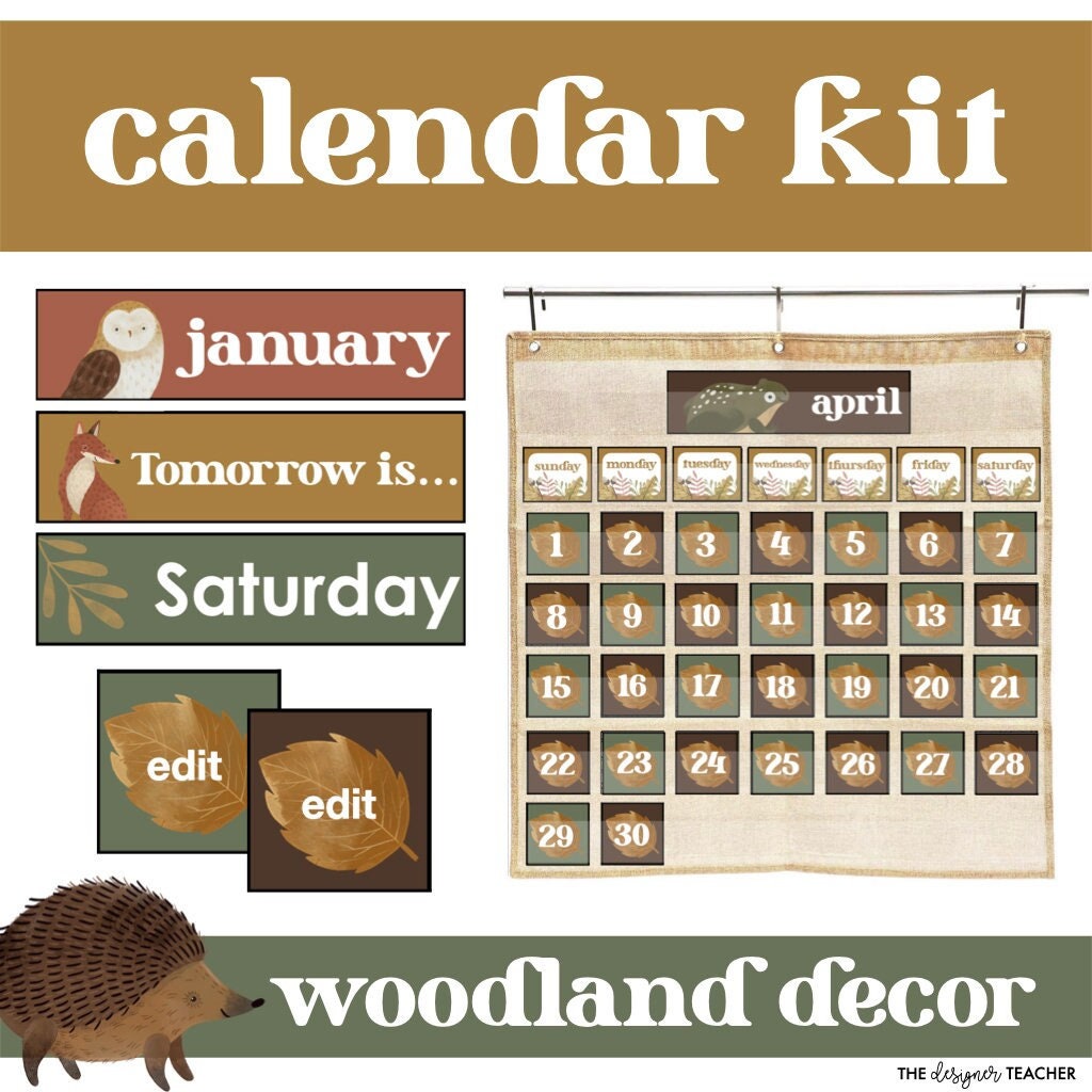 Editable Classroom Calendar Kit With Boho Woodland Theme - Etsy UK
