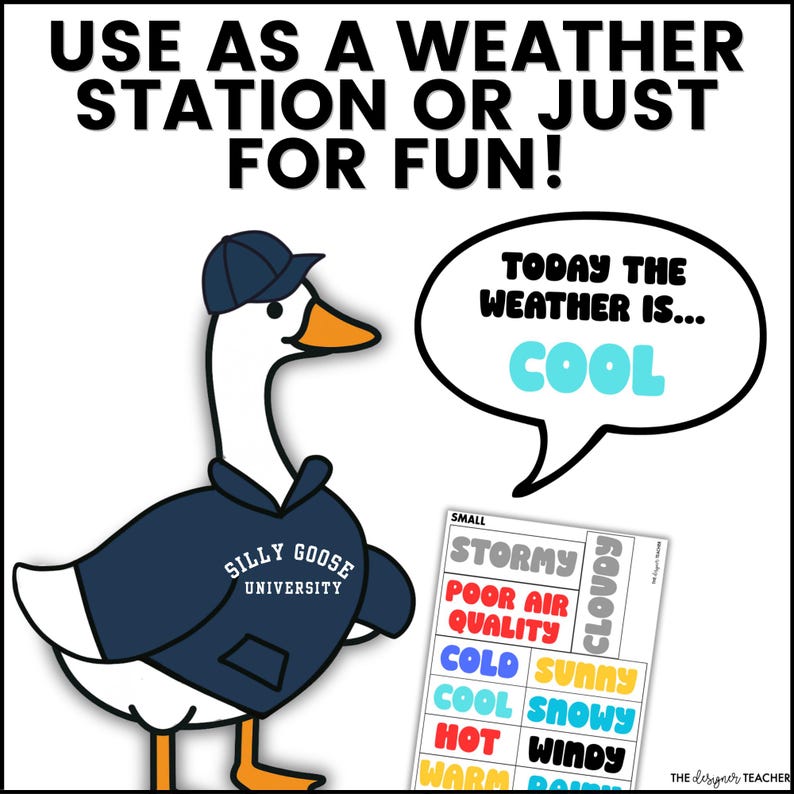 Printable Classroom Weather Goose: Silly Porch Class Dress up Pet ...