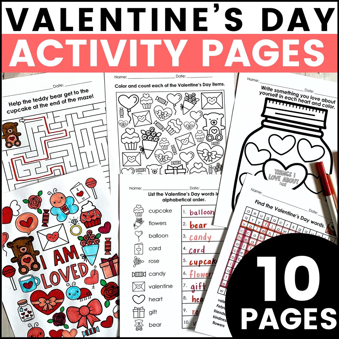 Kids Valentine's Day Activity Pages Coloring Sheets Maze Color by ...