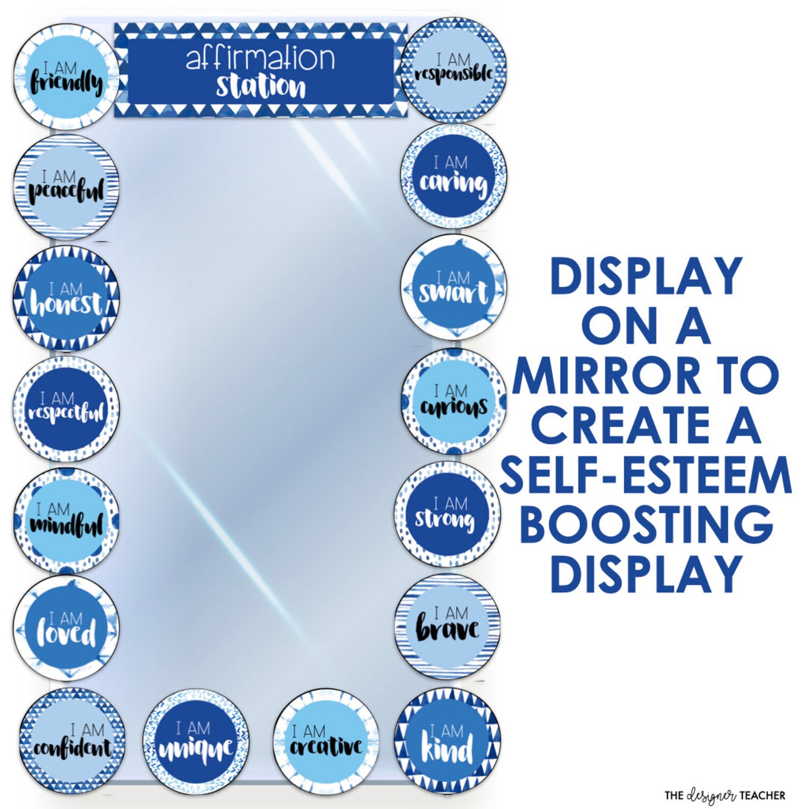Blue Watercolor Affirmation Station Mirror Display Calming Classroom ...