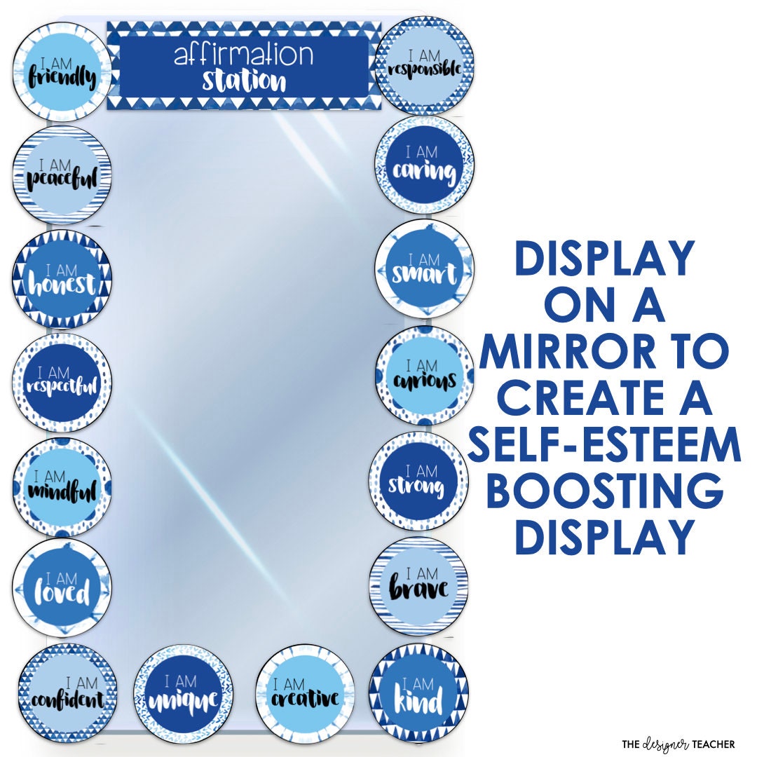 Blue Watercolor Affirmation Station Mirror Display Calming Classroom ...