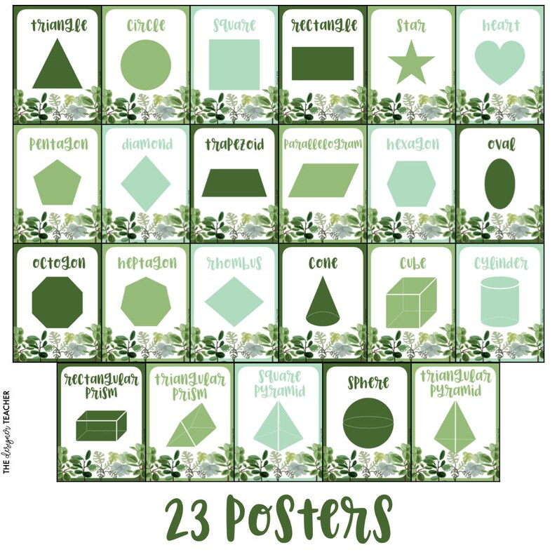 Plant Theme Classroom 2D and 2D Shape Posters Botanical Classroom Decor ...