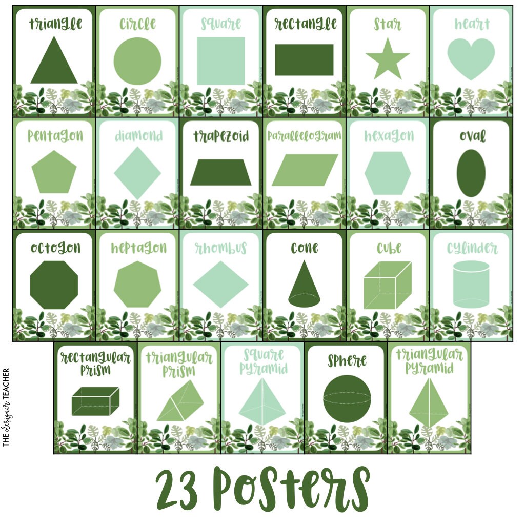 Plant Theme Classroom 2D and 2D Shape Posters Botanical Classroom Decor ...