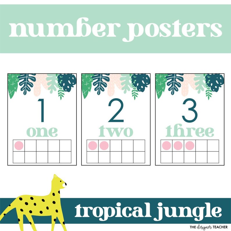 Number Posters 1-20 With Ten Frames in Modern Tropical Jungle - Etsy