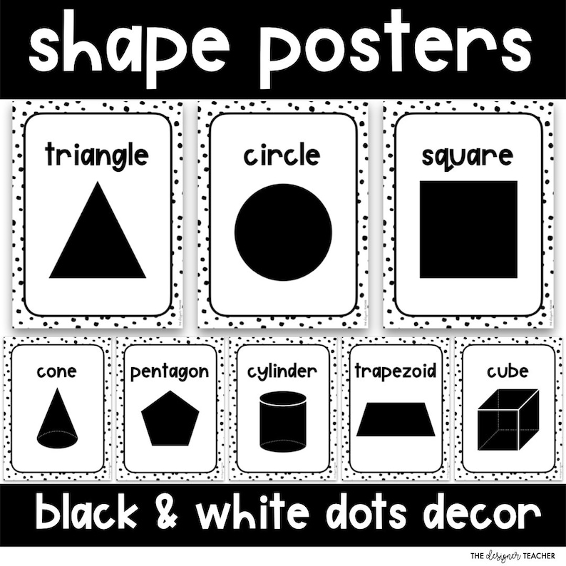 Editable Classroom 2D and 3D Shapes Posters With Black & White Boho ...