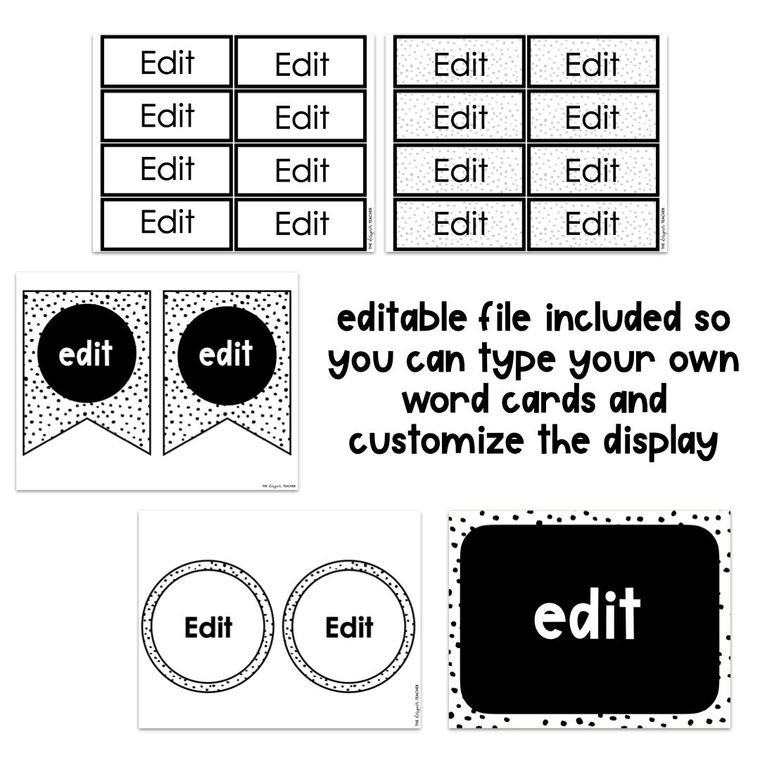 Editable Word Wall Display With Black & White Speckled Boho Dalmatian ...