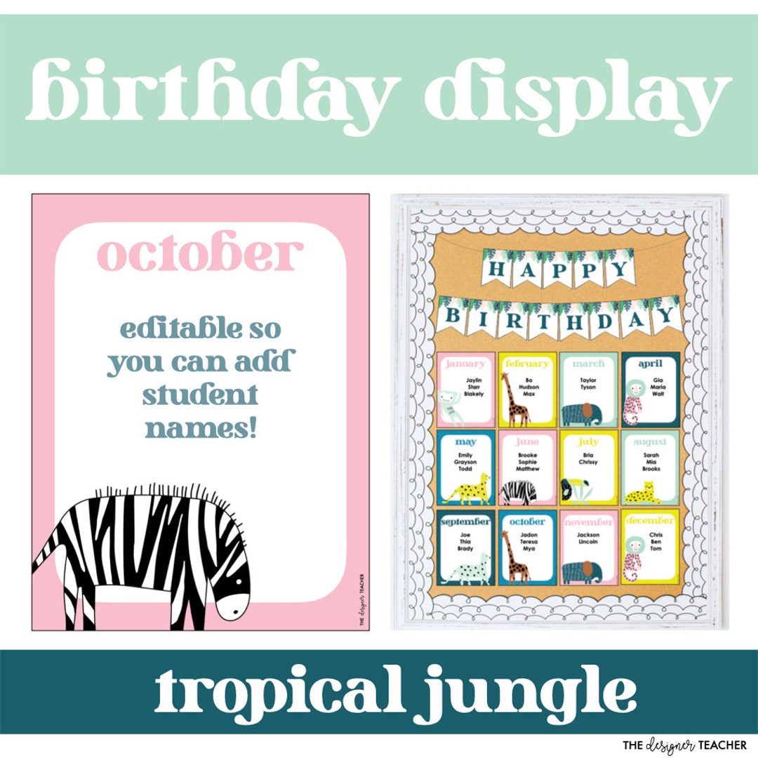 Editable Classroom Birthday Bulletin Board Display With Modern Tropical ...
