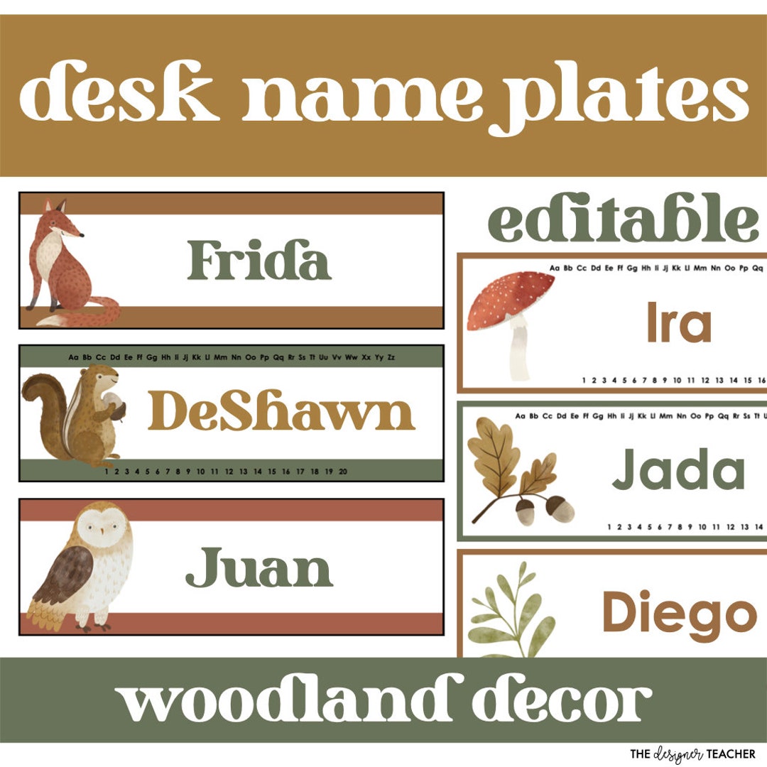 Boho Watercolor Woodland Editable Classroom Desk Name Plates - Etsy
