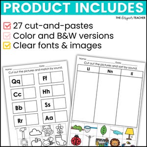 Beginning Letter Sound Identification Recognition Cut and Paste ...
