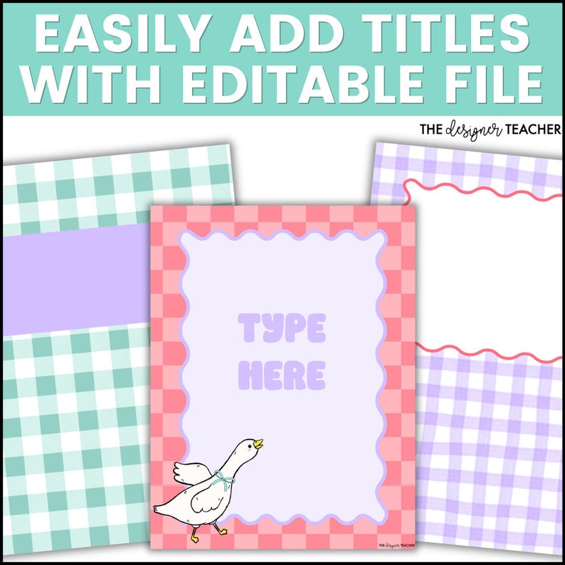 Silly Goose Theme Editable Binder Covers & Spines | Gingham Checkered ...