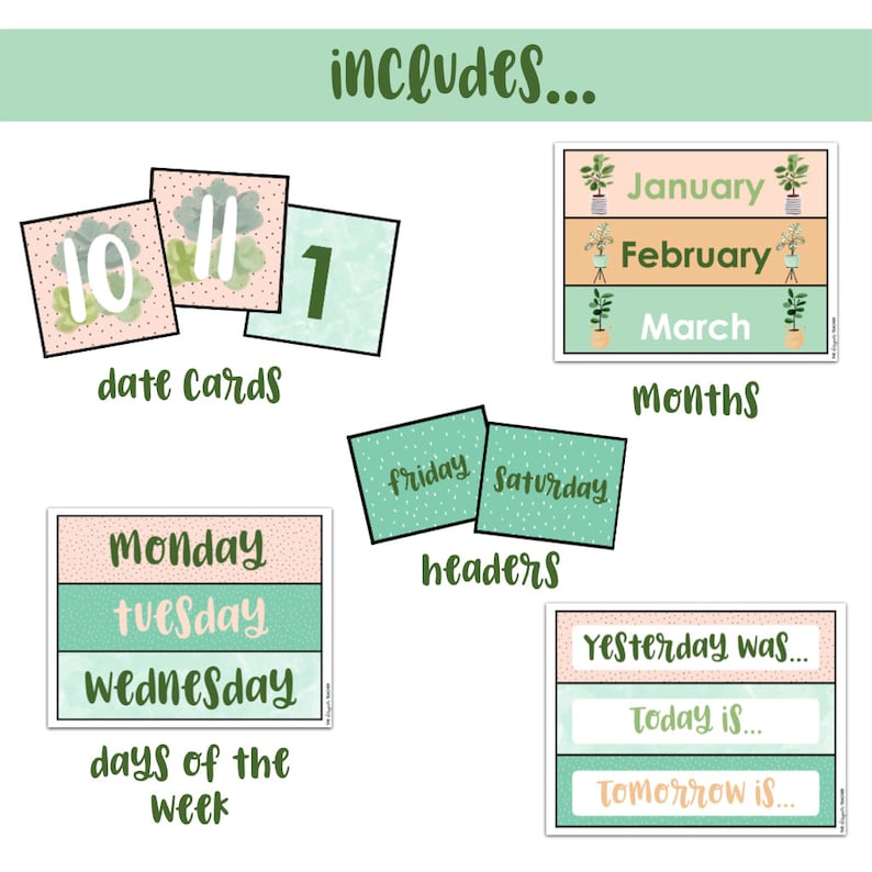 Editable Classroom Calendar Kit | Plant Nature Theme Pretty Pastel ...