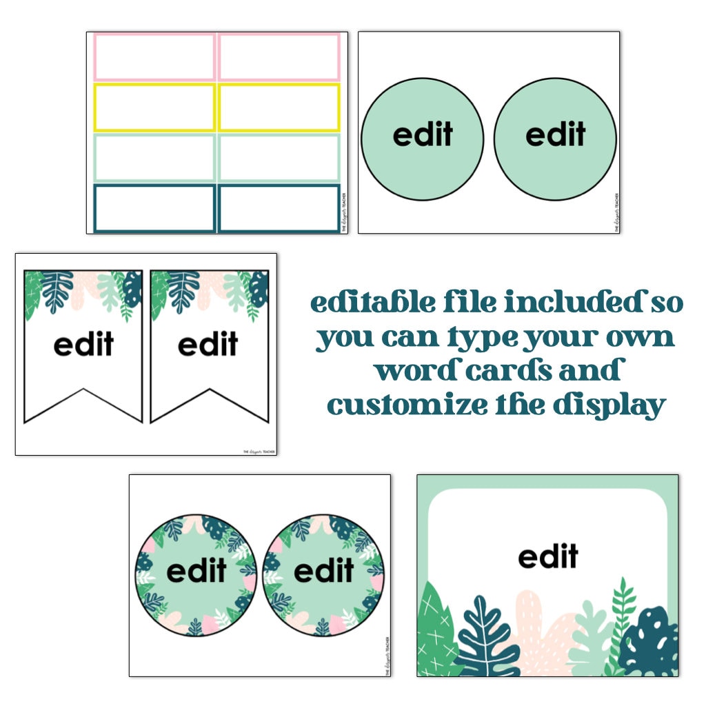 Editable Word Wall Display With Modern Tropical Jungle Theme ...