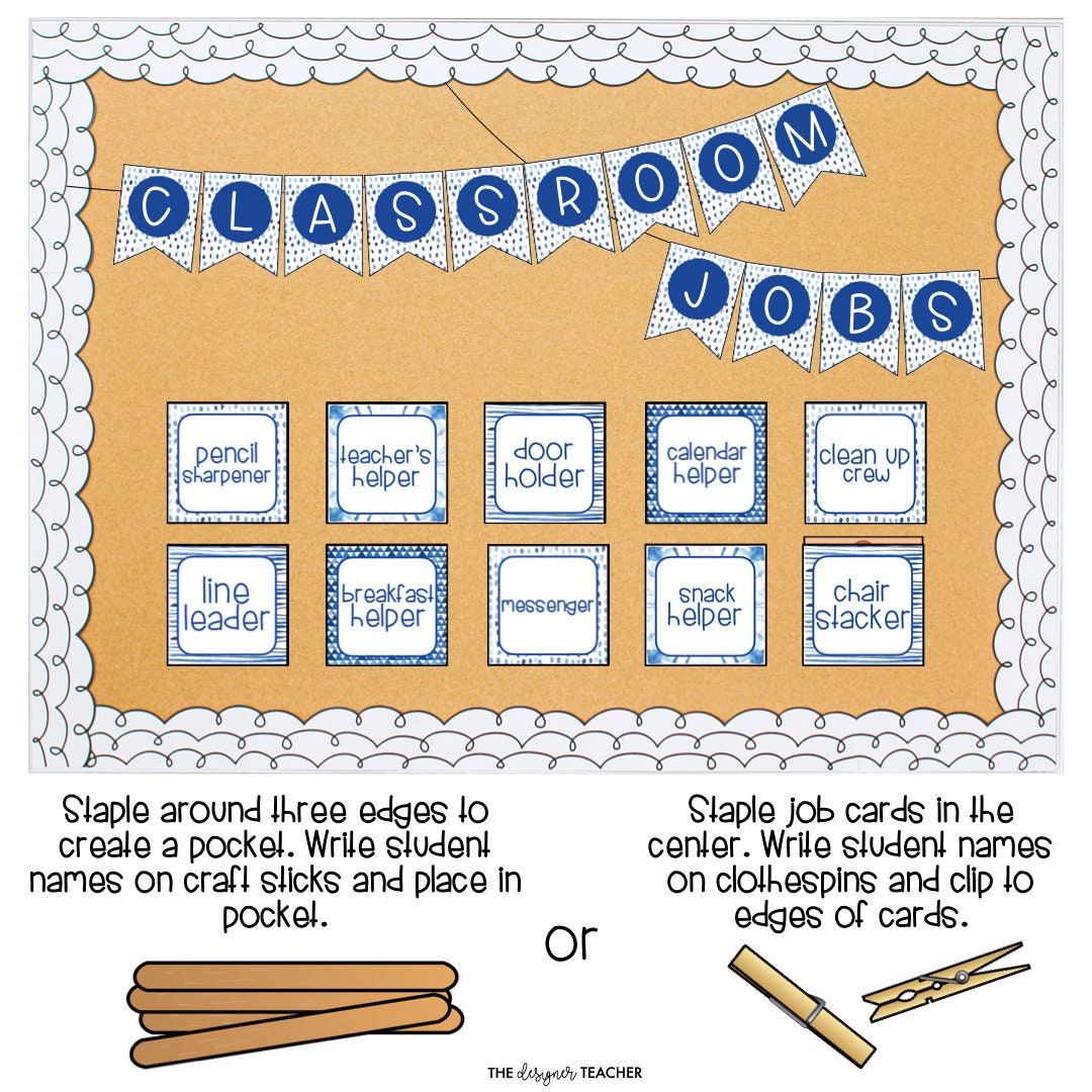 Editable Classroom Jobs Display With Blue Watercolor Theme - Etsy