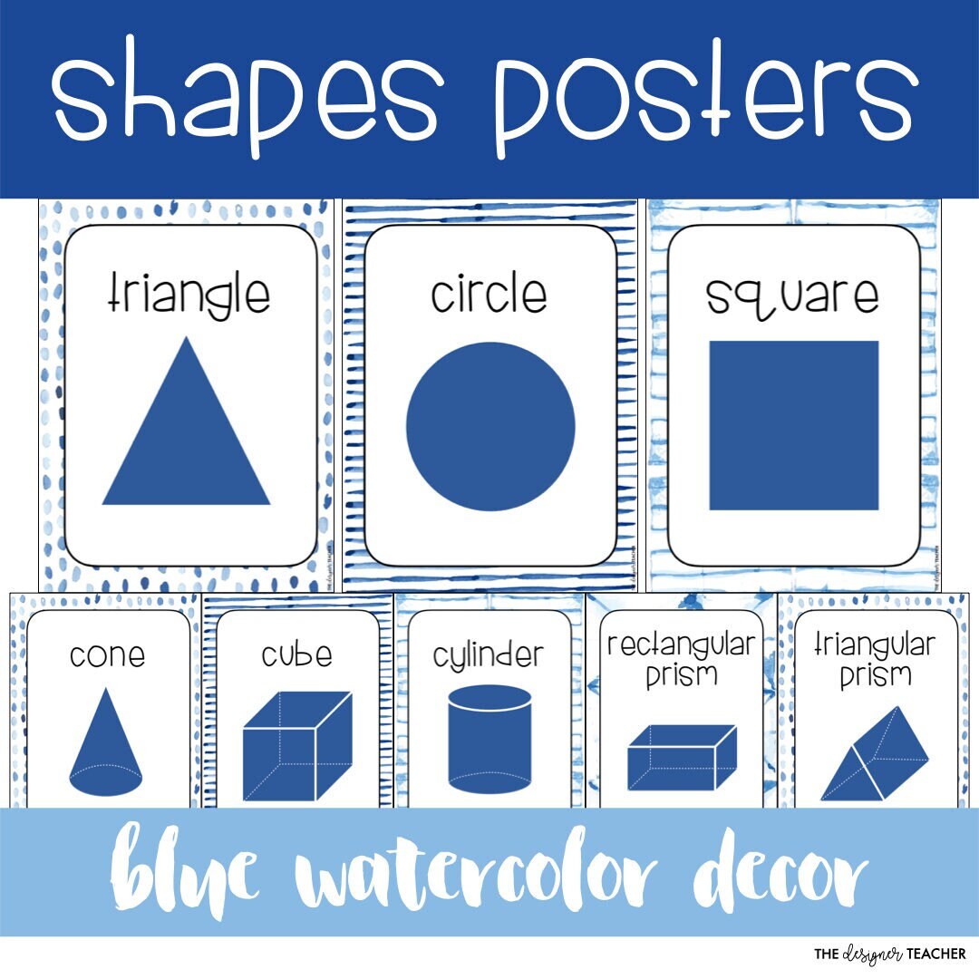 Blue Watercolor Theme 2D and 3D Shapes Posters - Etsy