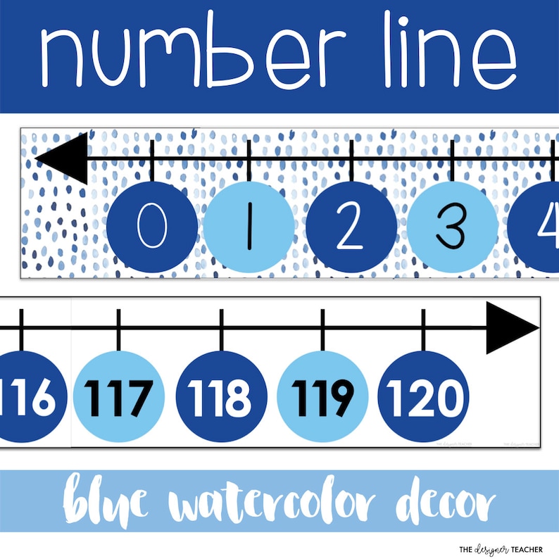 Blue Watercolor Number Line 0 to 120, 0 to 100 Calming Colors Classroom ...