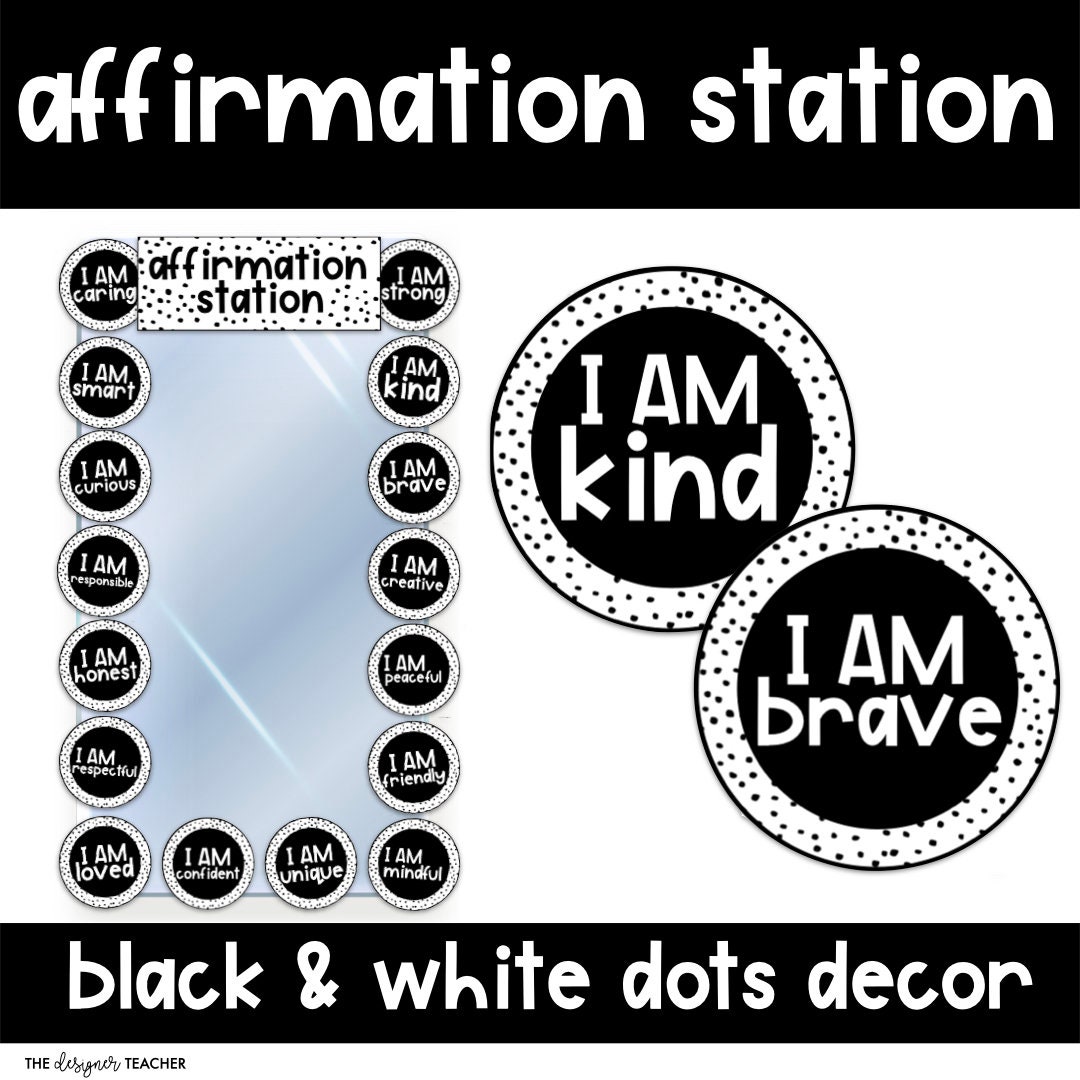 Black & White Speckled Boho Dalmatian Dots Affirmation Station Mirror ...