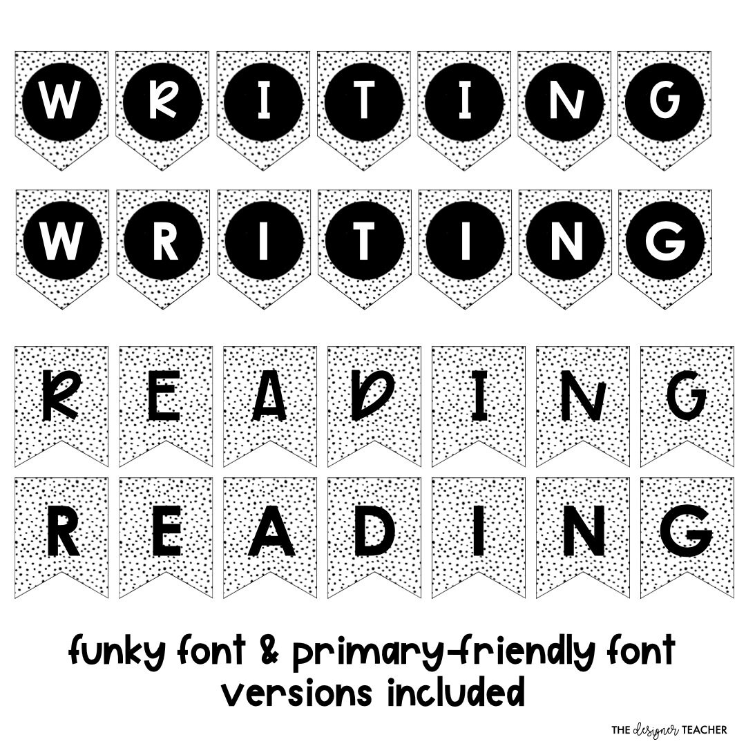 Editable Letter Banner Pennants With Black & White Speckled Boho ...